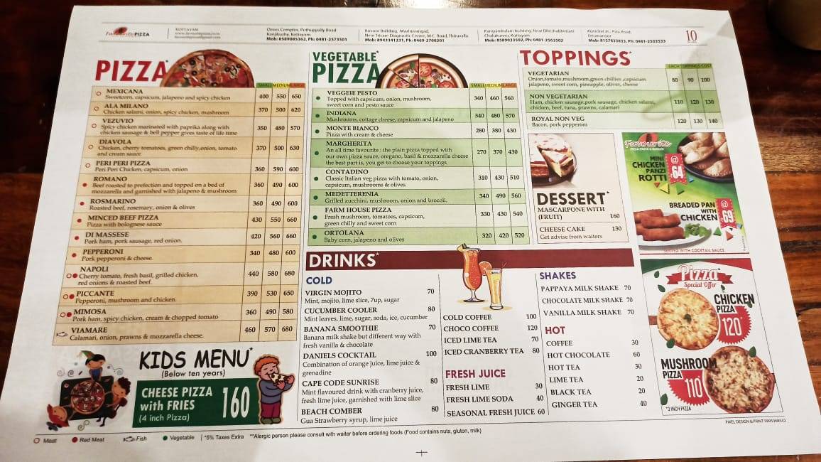 Menu at Favourite Pizza, Thiruvalla, Kovoor Building