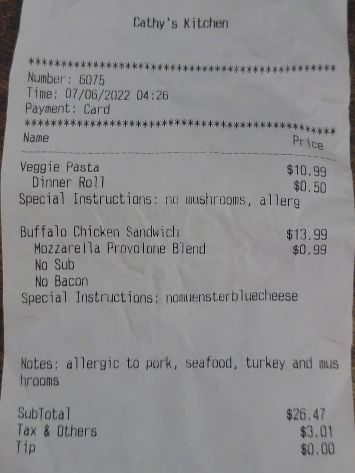 Menu at Cathy's Kitchen restaurant, Ferguson
