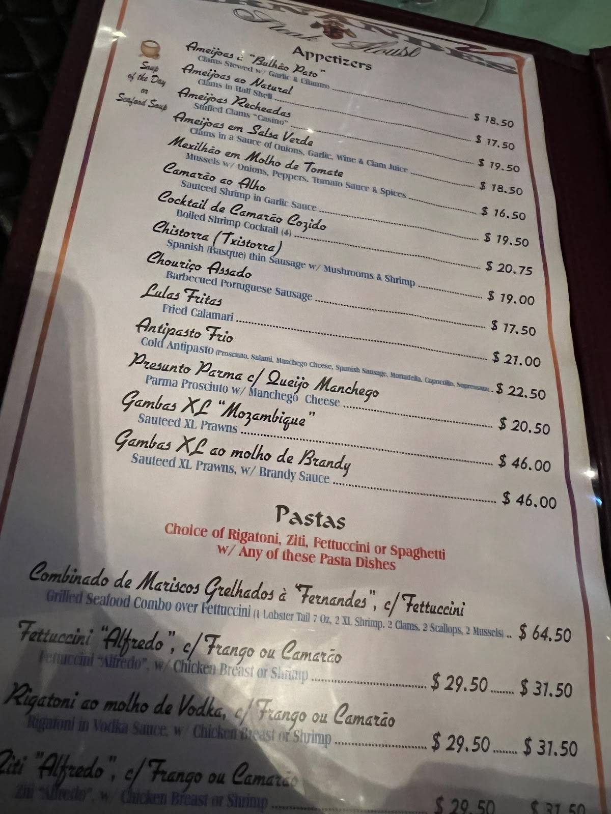 Menu at Fernandes Steak House II steakhouse, Newark