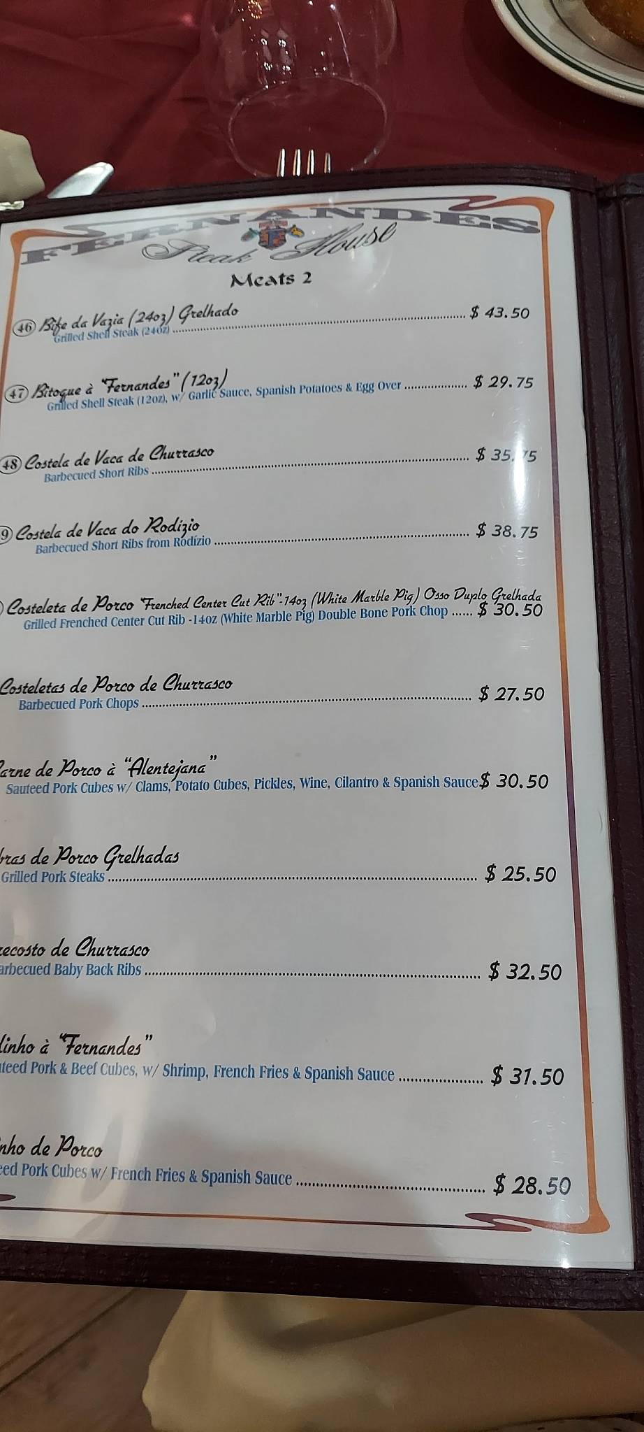 Menu at Fernandes Steak House II steakhouse, Newark