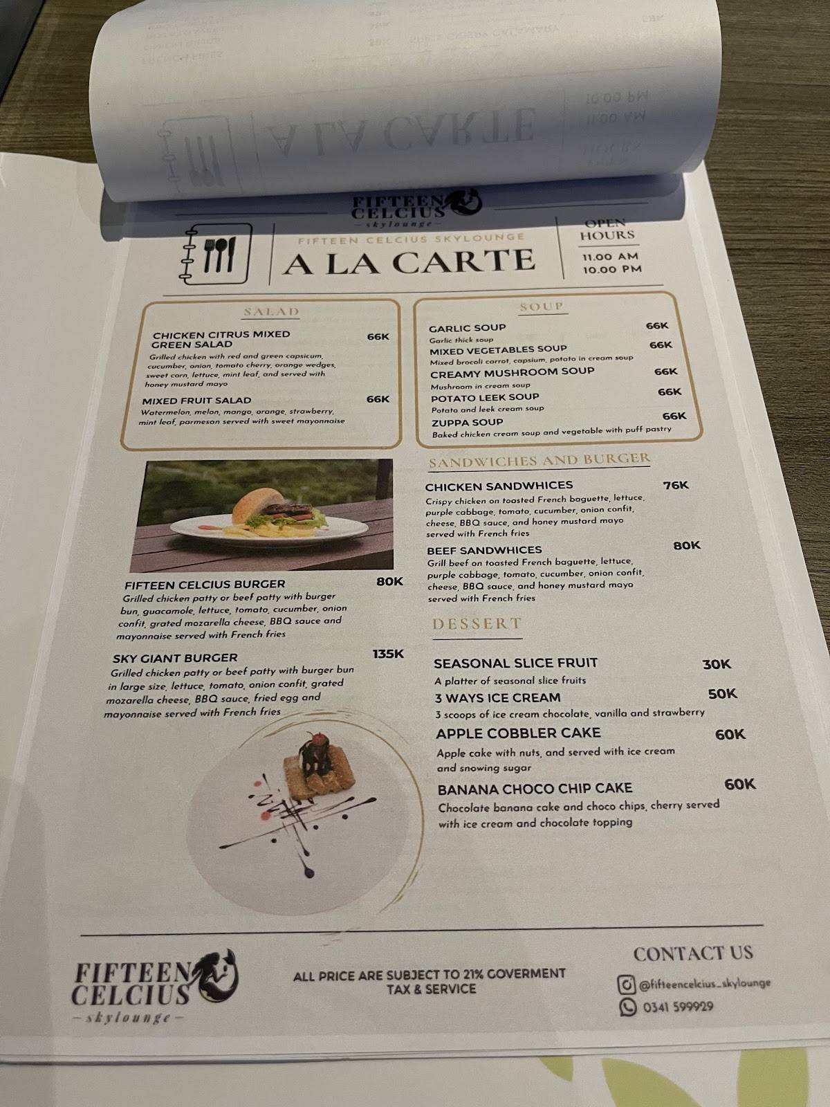 Menu at Fifteen Celcius Skylounge cafe, Batu