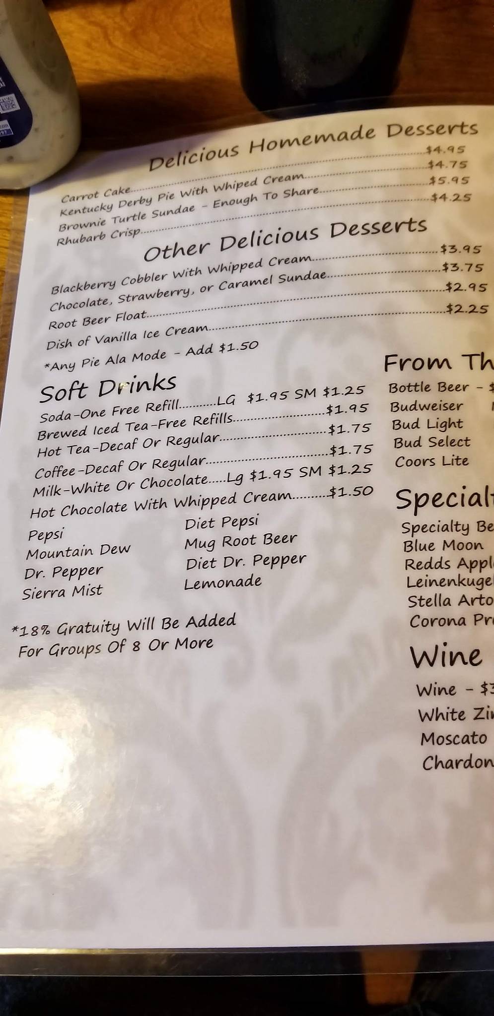 Menu at Fin Inn restaurant, Grafton