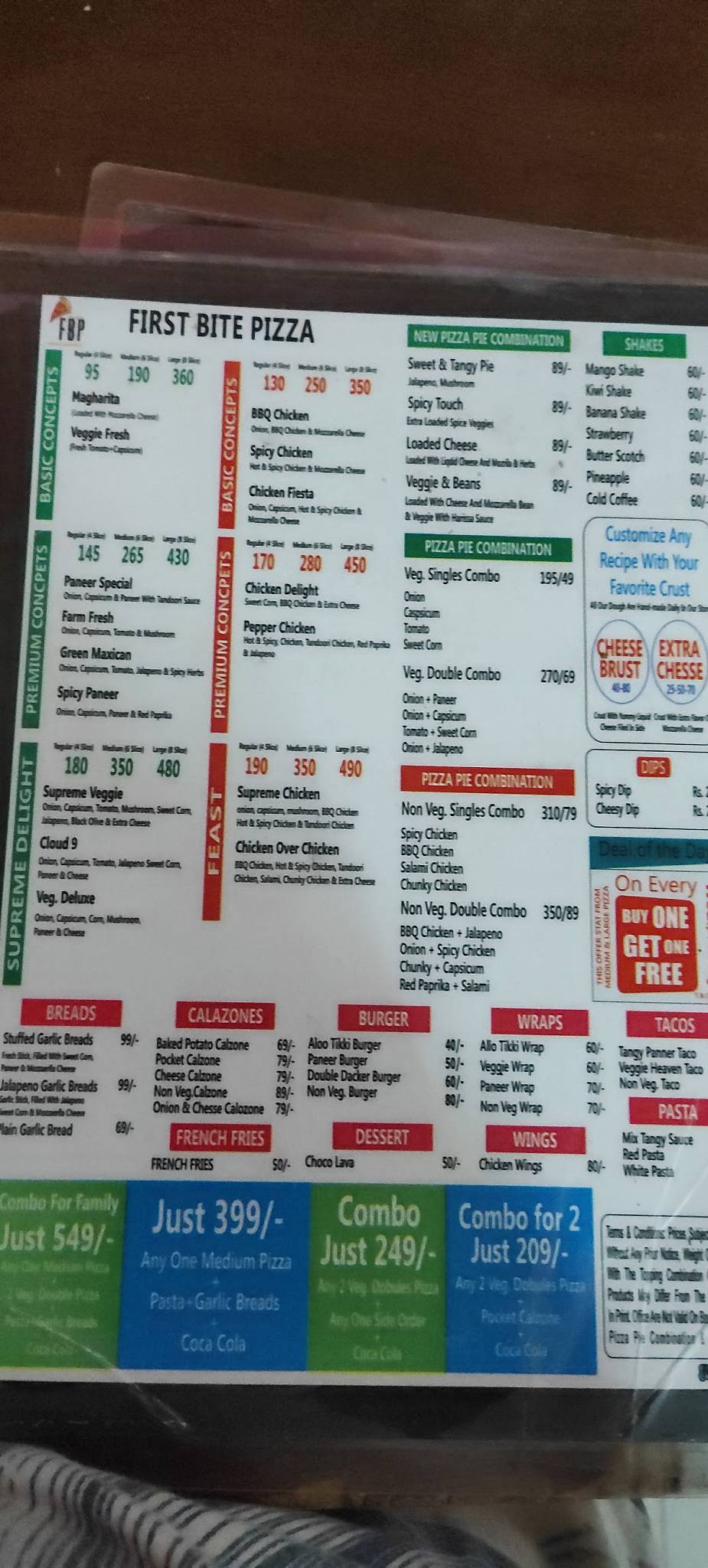 Menu at First Bite Pizza, Kurali