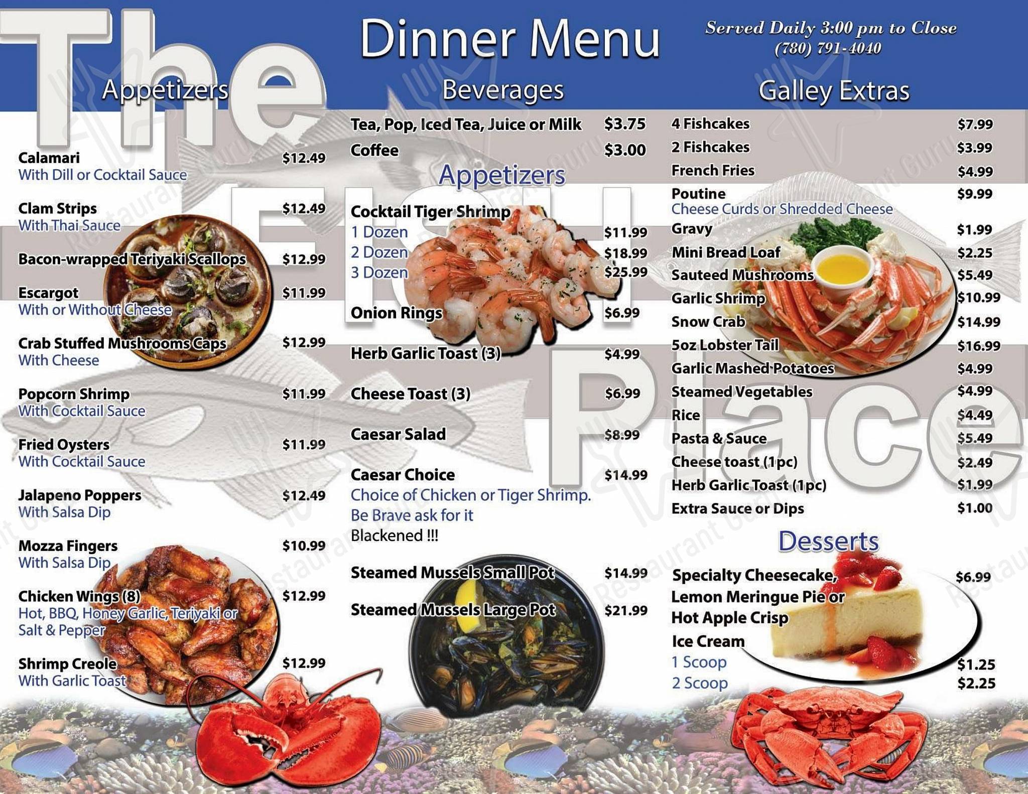 Menu at The Fish Place restaurant, Fort McMurray