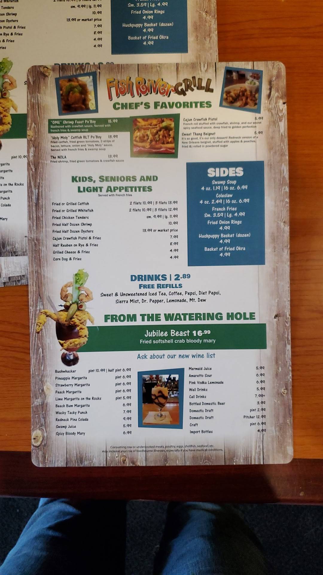 Menu at Fish River Grill restaurant, Foley