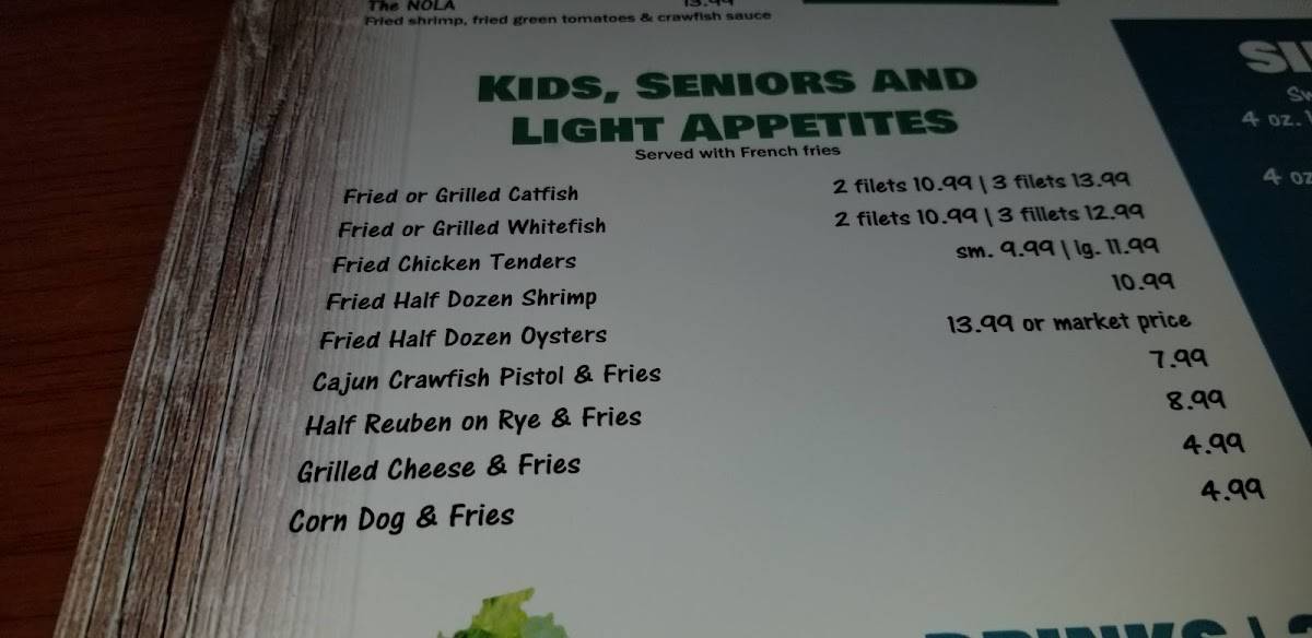 Menu at Fish River Grill restaurant, Foley