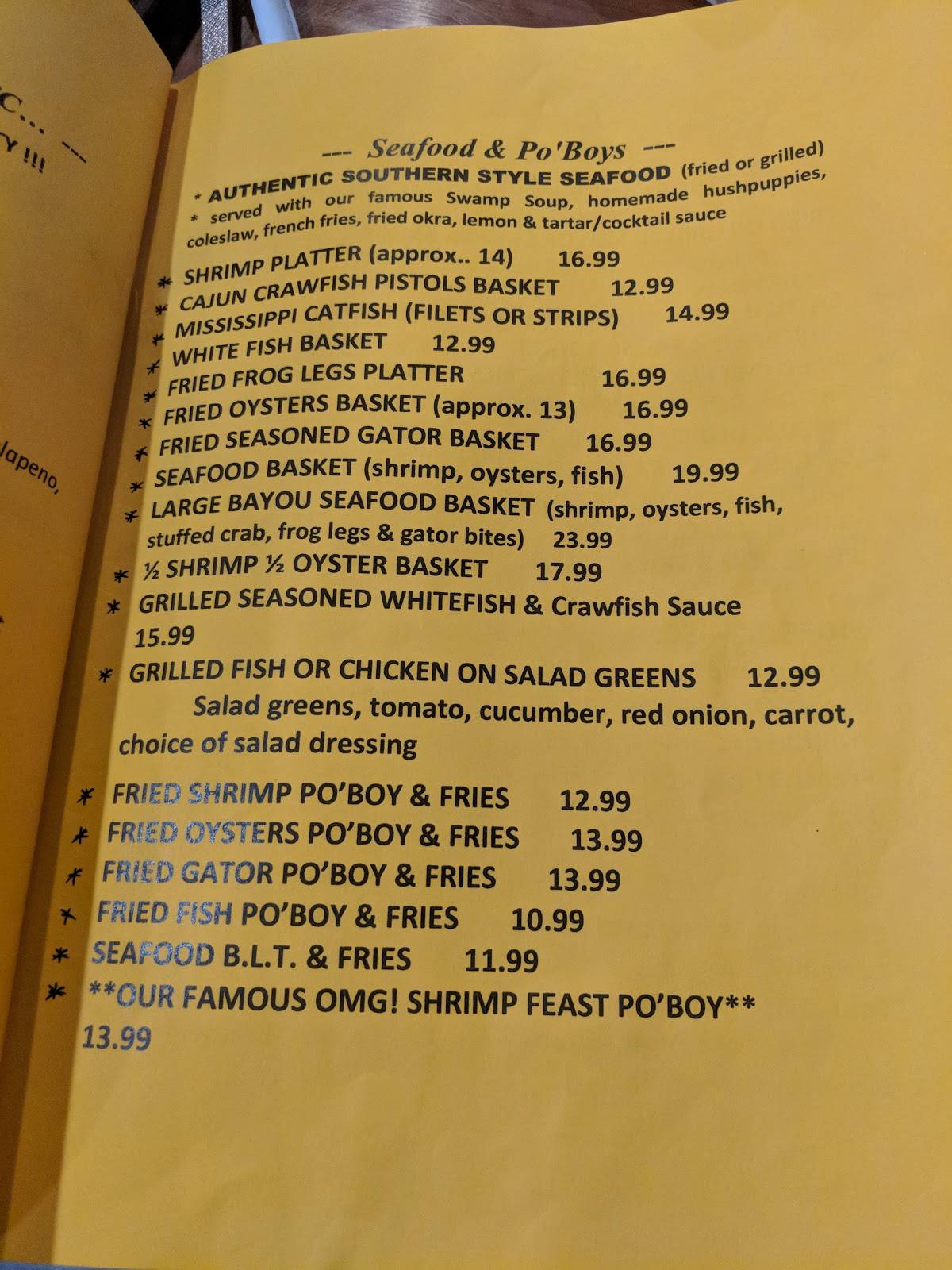 Menu at Fish River Grill restaurant, Foley