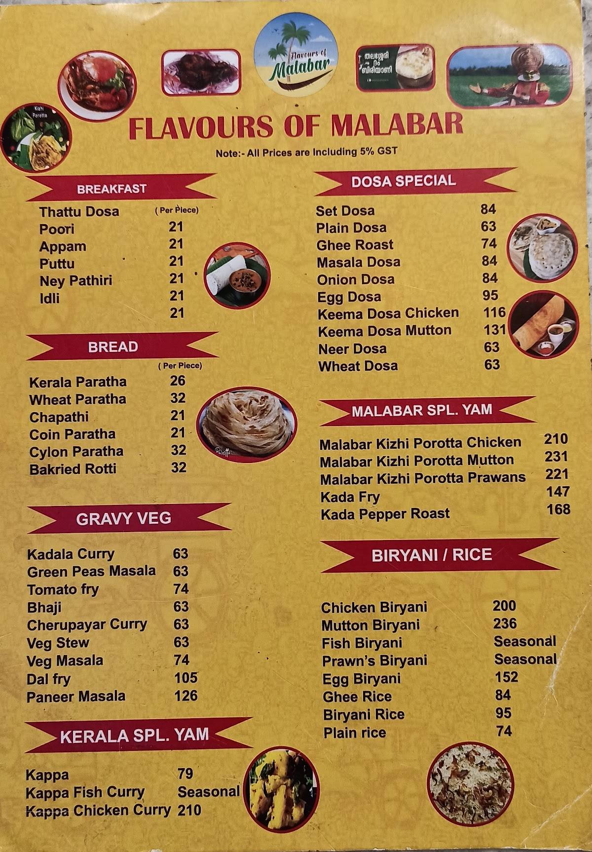 Menu at Flavours of Malabar Kerala Restaurant Uptown Mall, Bengaluru