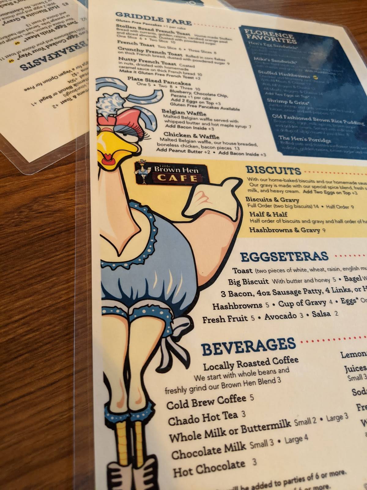 Menu at Little Brown Hen Cafe, Florence