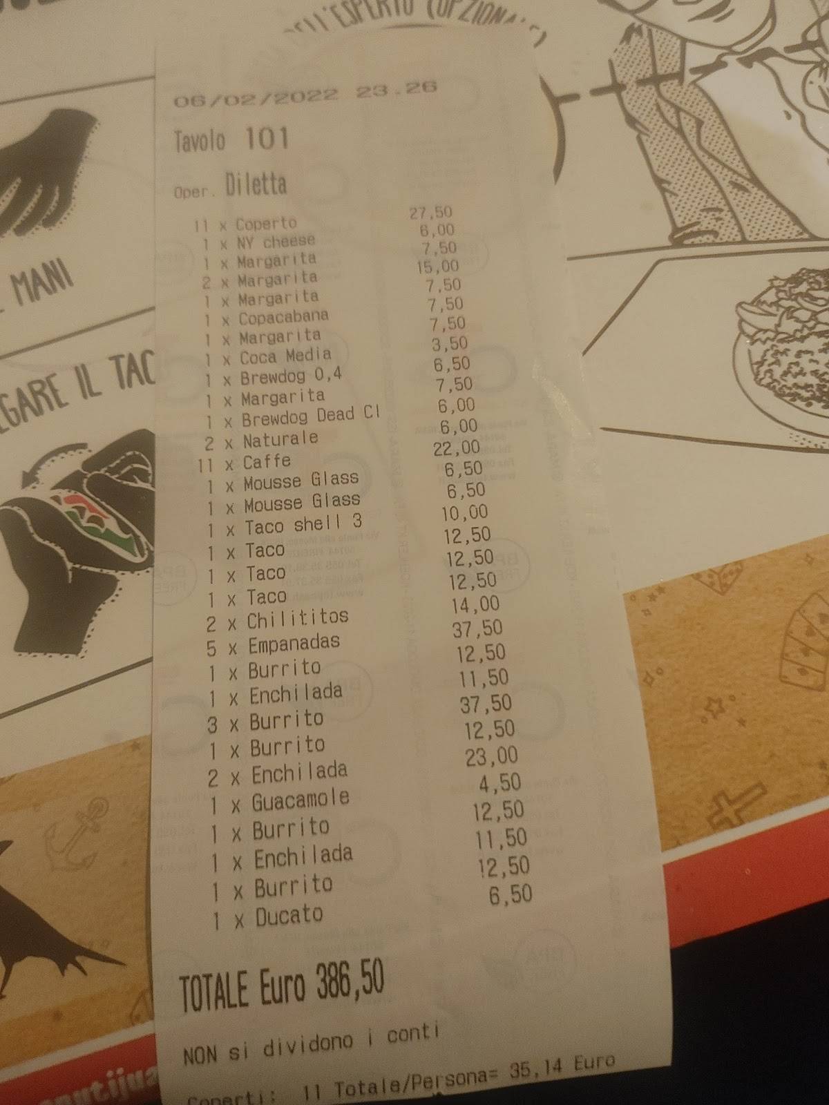 Menu da Tijuana Mexican Grill ristorante, Firenze, Via Il Prato
