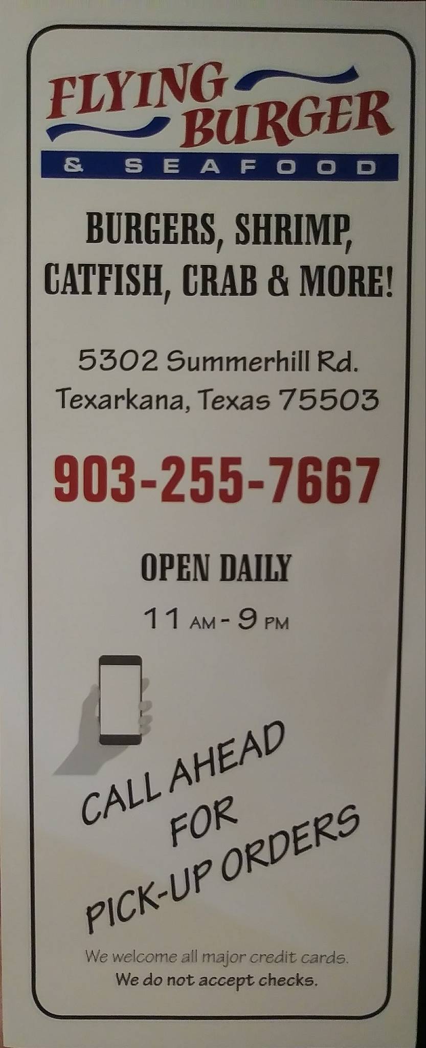 Menu at Flying Burger & Seafood Texarkana restaurant, Texarkana