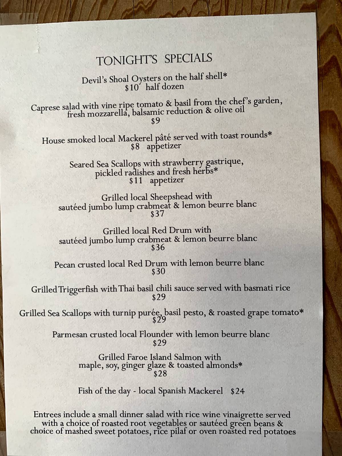 Menu at Flying Melon restaurant, Ocracoke