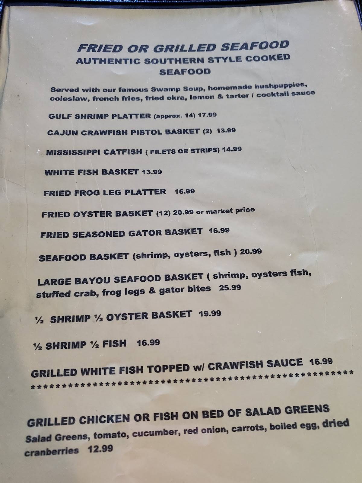 Menu at Fish River Grill restaurant, Foley
