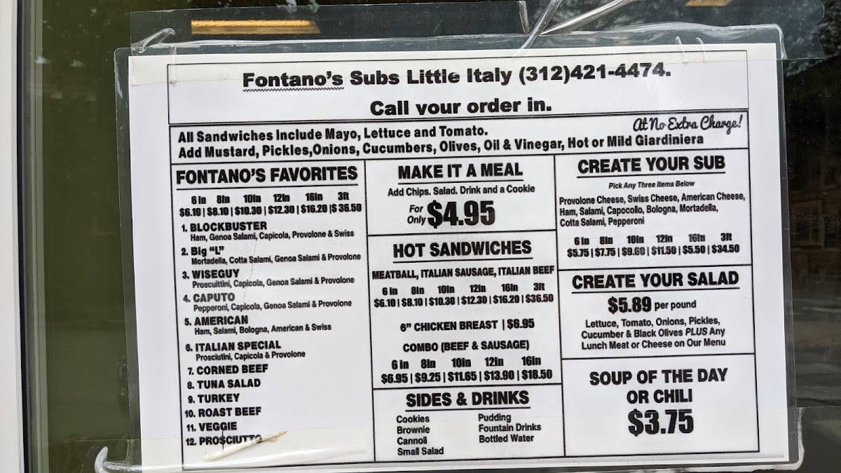 Menu at Fontano's Subs restaurant, Chicago, W Polk St