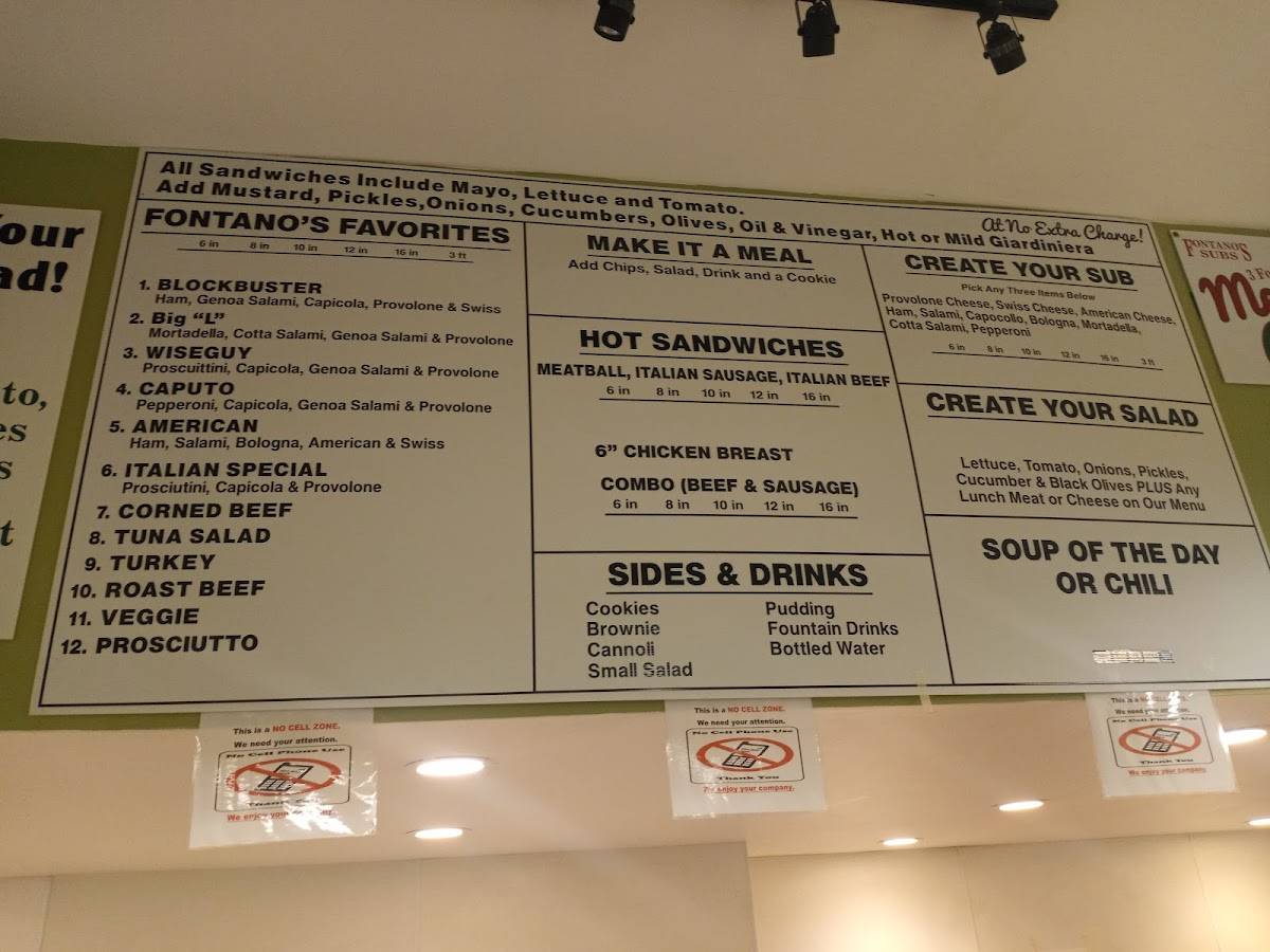 Menu at Fontano's Subs restaurant, Chicago, W Polk St