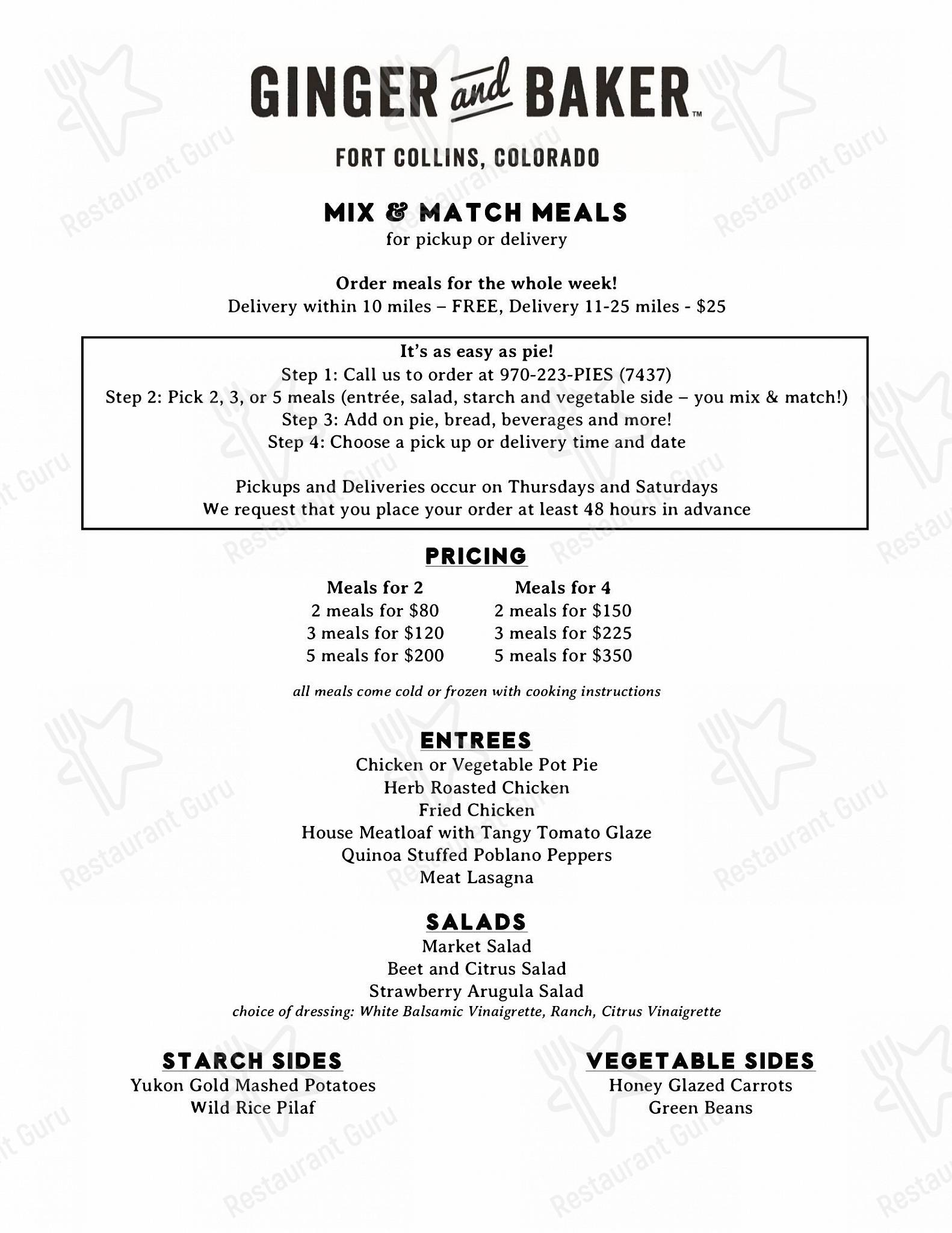 Menu at Ginger and Baker cafe, Fort Collins