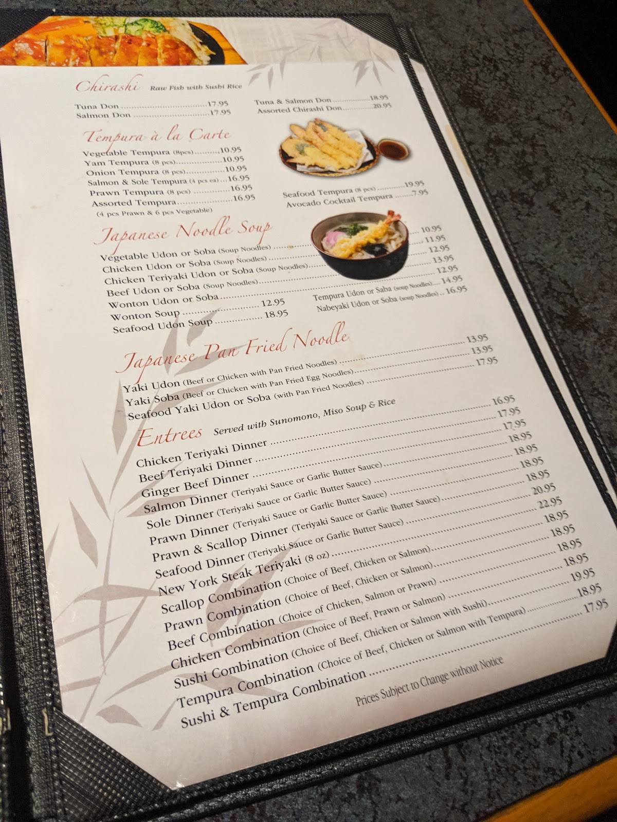Menu at Fuji Japanese Restaurant, Fort McMurray