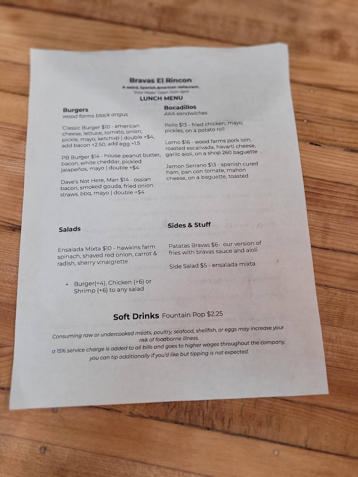 Menu at Bravas restaurant, Fort Wayne, Fairfield Ave