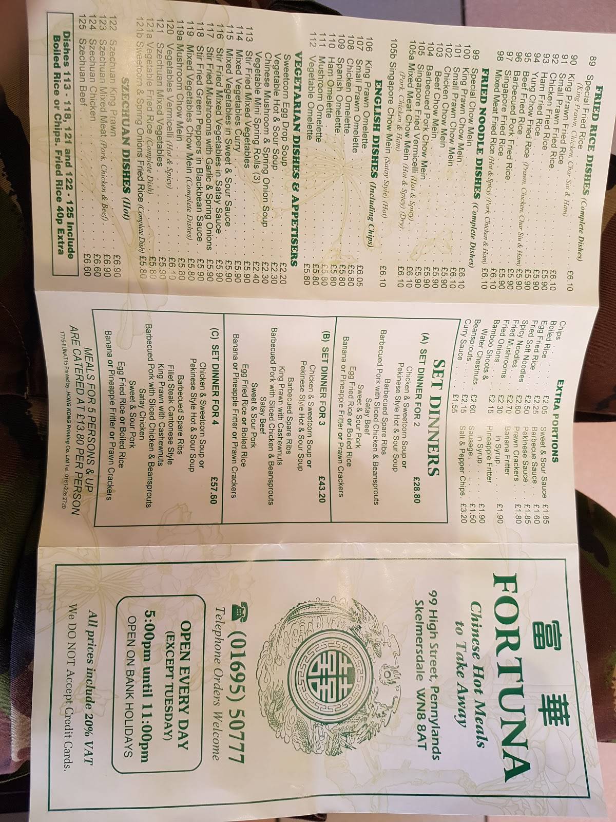 Menu at Fortuna Chinese Takeaway fast food, Skelmersdale, 99 High St