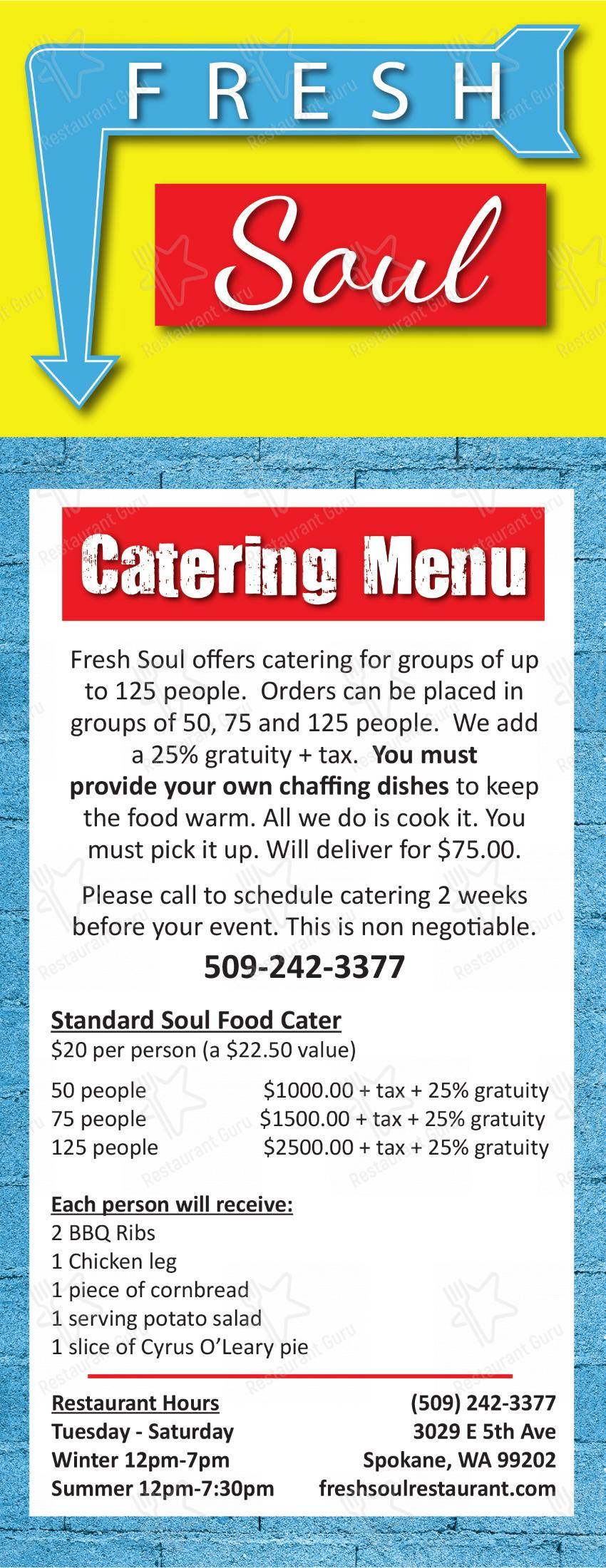 Menu at Fresh Soul Restaurant, Spokane
