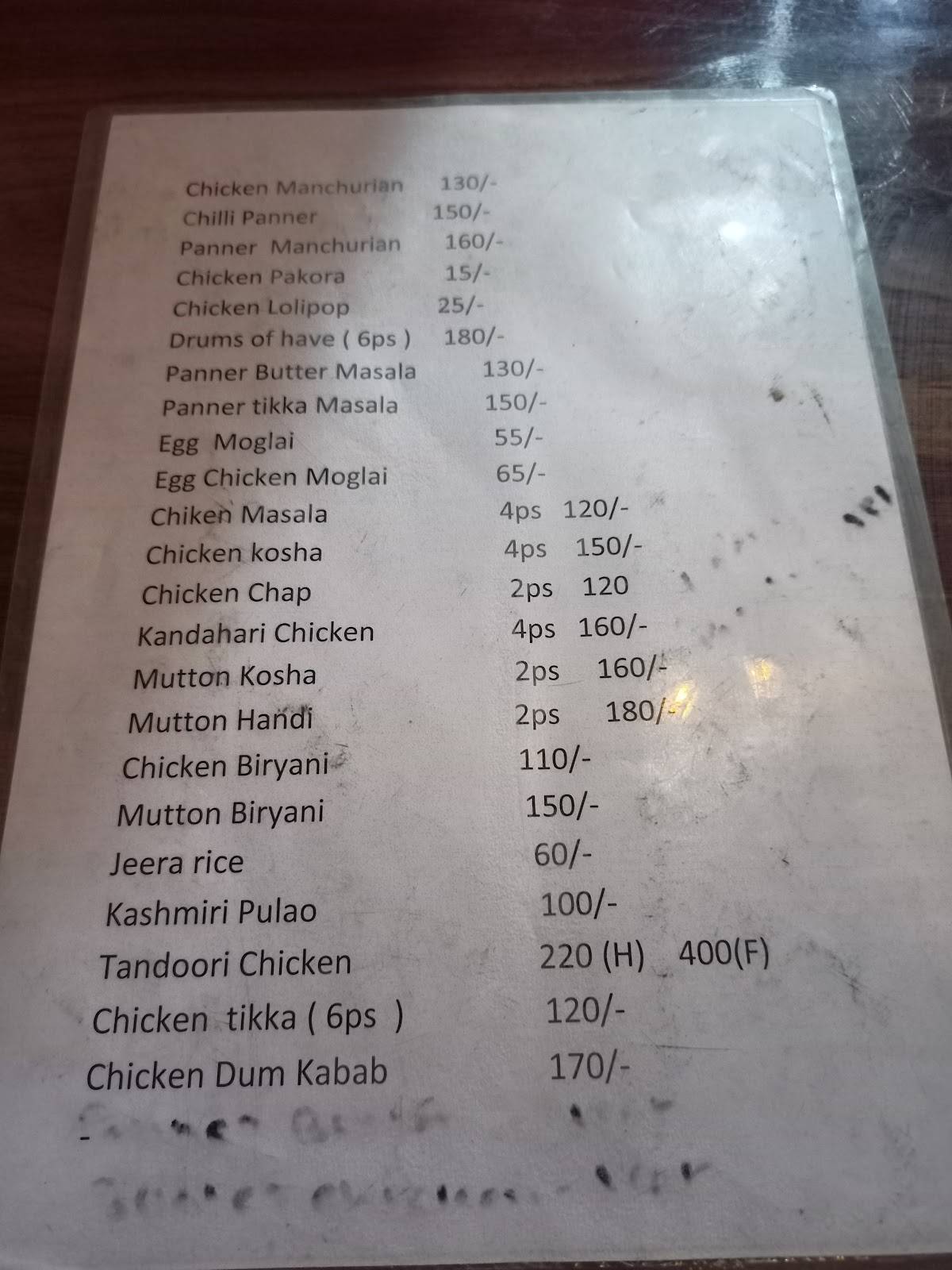 Menu at Friends cafe, Berhampore
