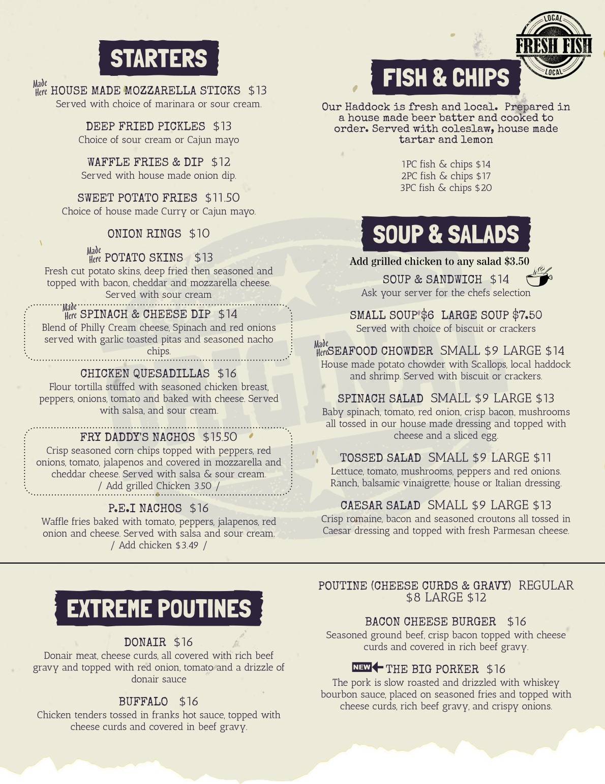 Menu at Fry Daddy’s - Fry & Grill restaurant, Middle Sackville