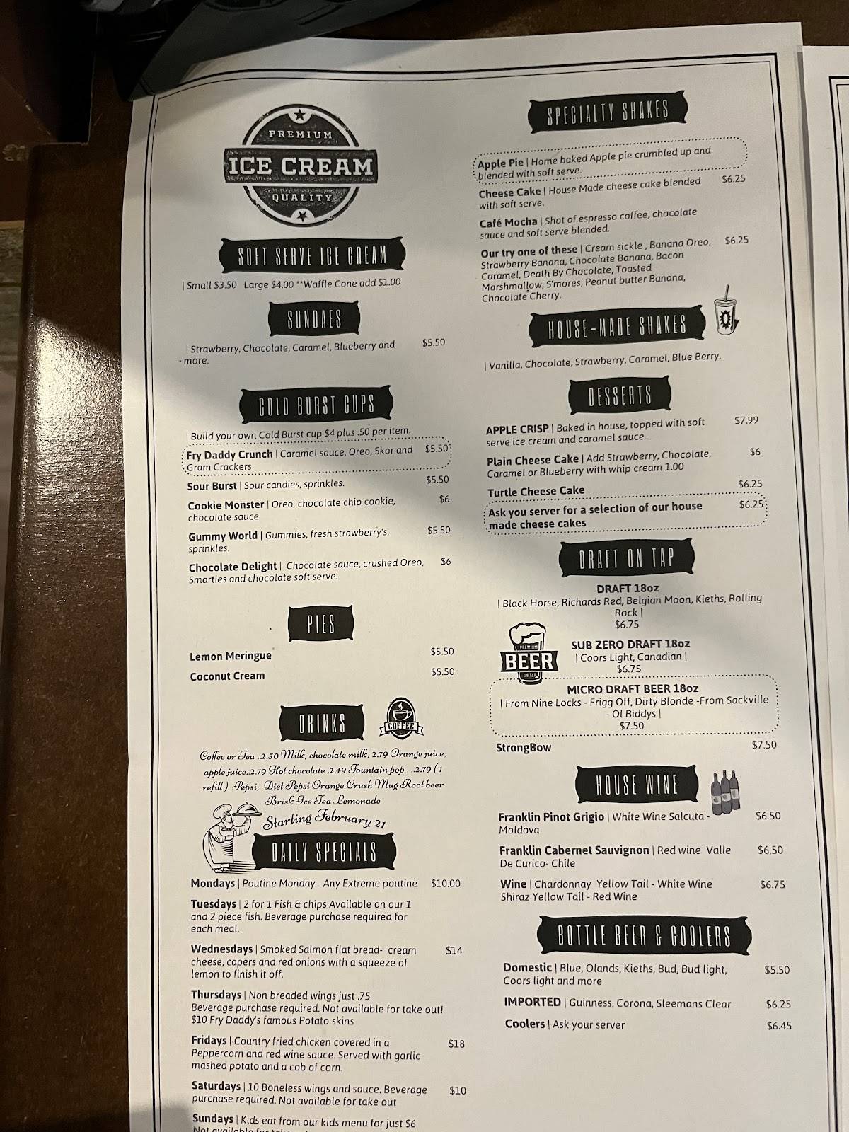 Menu at Fry Daddy’s - Fry & Grill restaurant, Middle Sackville