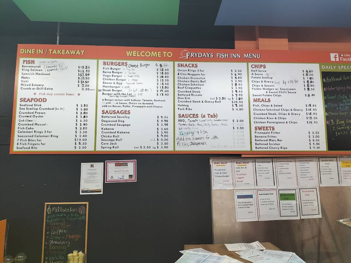 Menu at Frydays Fish Inn restaurant, Mount Isa