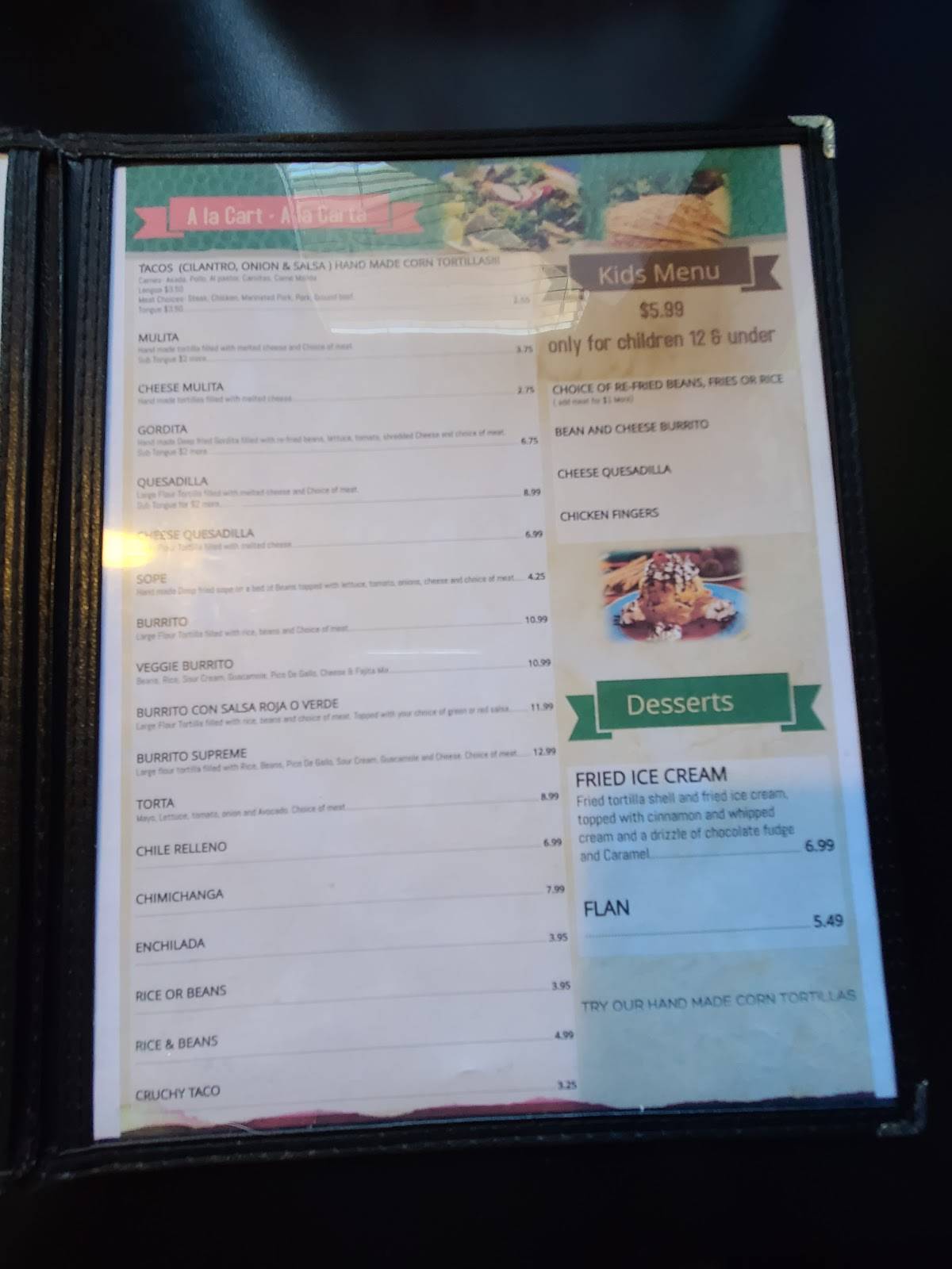 Menu at Fuentes Restaurant & Cantina, Minden