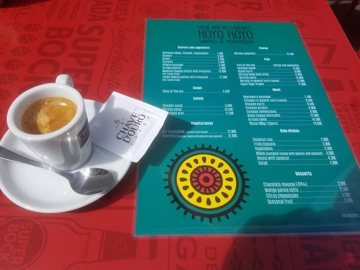Menu at Hoyo Hoyo flavours of Mozambique restaurant, Funchal