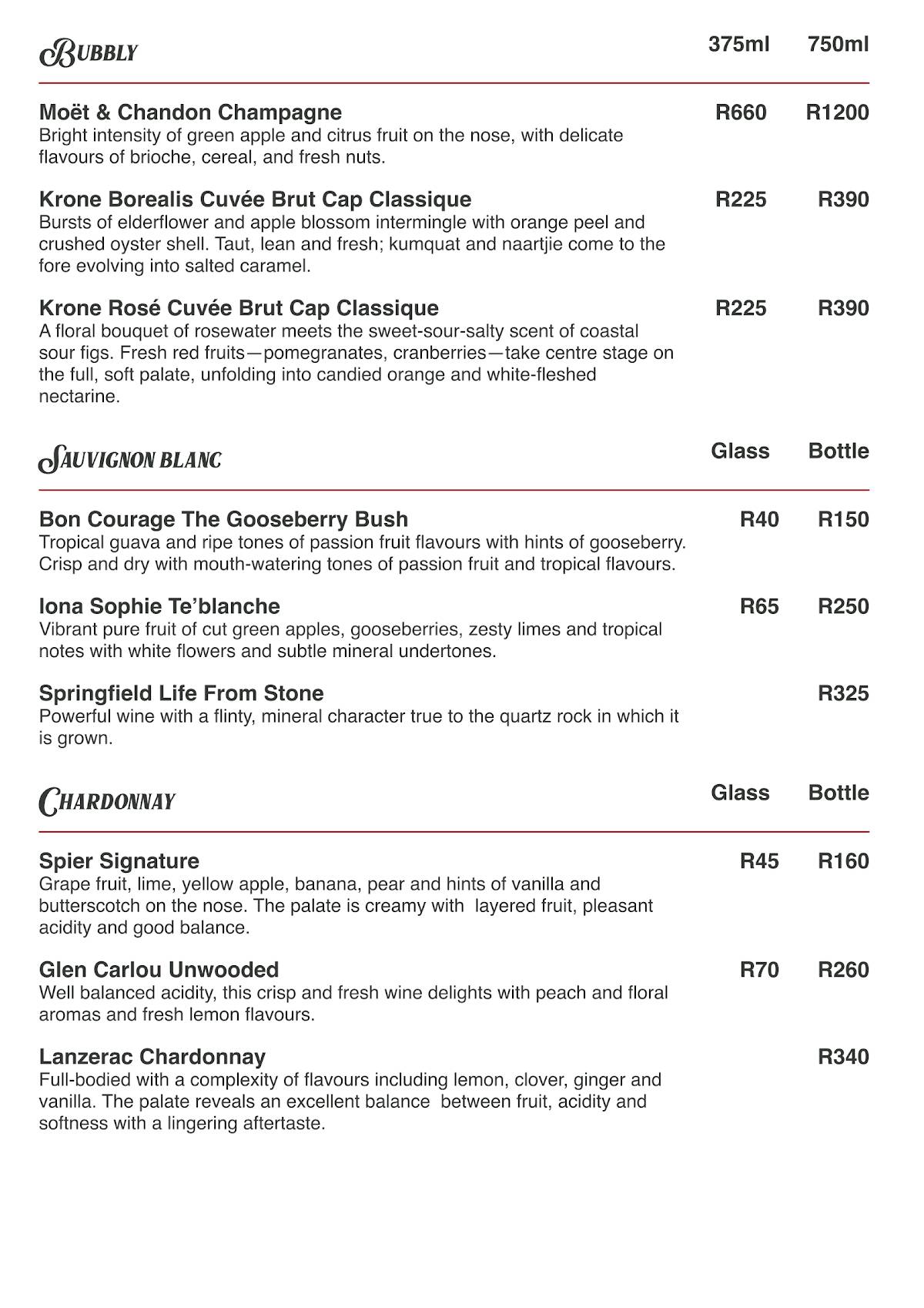 Speisekarte von Furley's Bar & Grill, Kapstadt