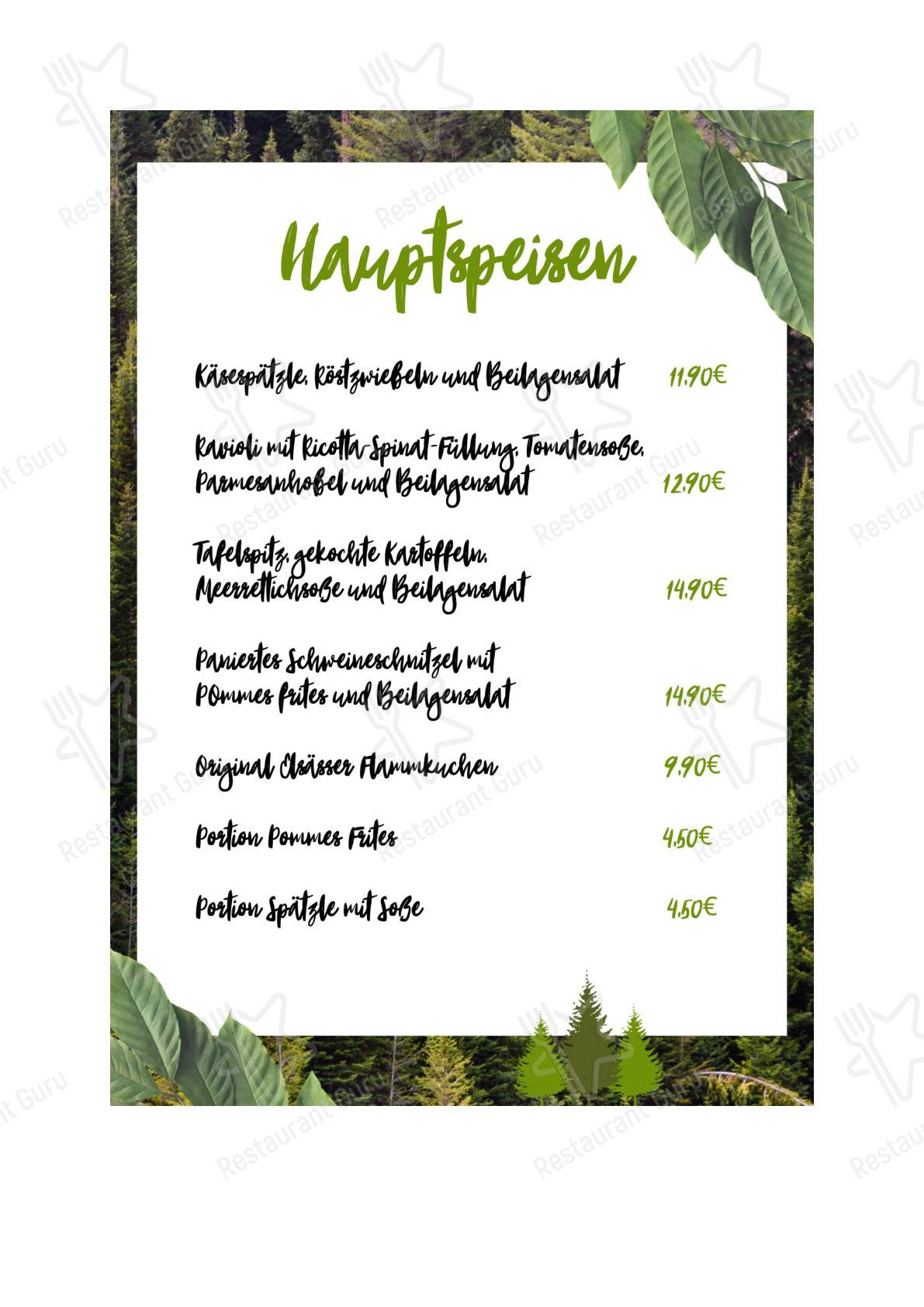 Speisekarte von Berggasthof Brend restaurant, Furtwangen im Schwarzwald