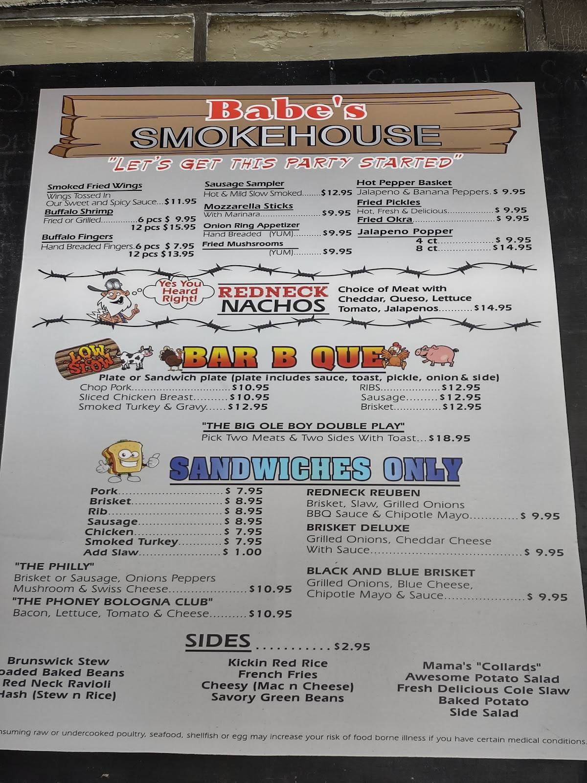 Menu at Babe's Smokehouse BBQ, Garden City
