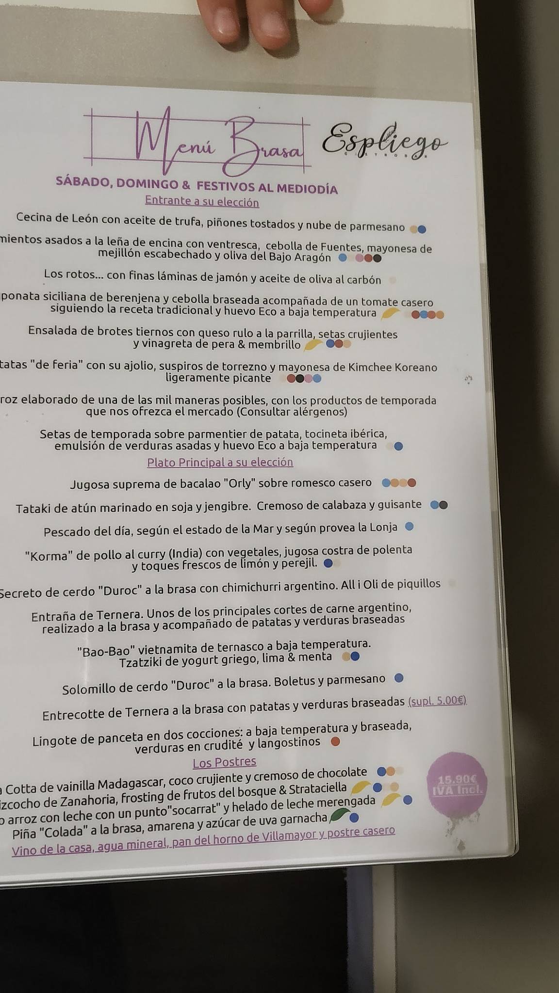Menu at Gastrobar Espliego, Villamayor de Gállego
