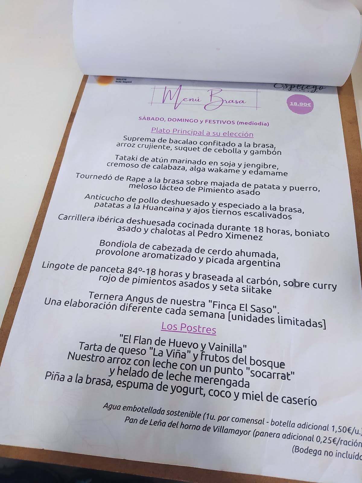 Menu at Gastrobar Espliego, Villamayor de Gállego