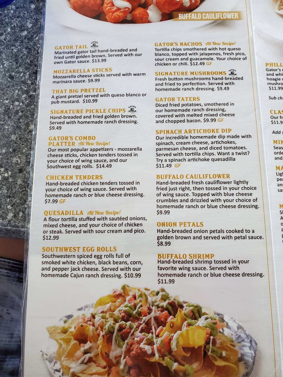 Menu at Gator's Portside Port Canaveral restaurant, Cape Canaveral