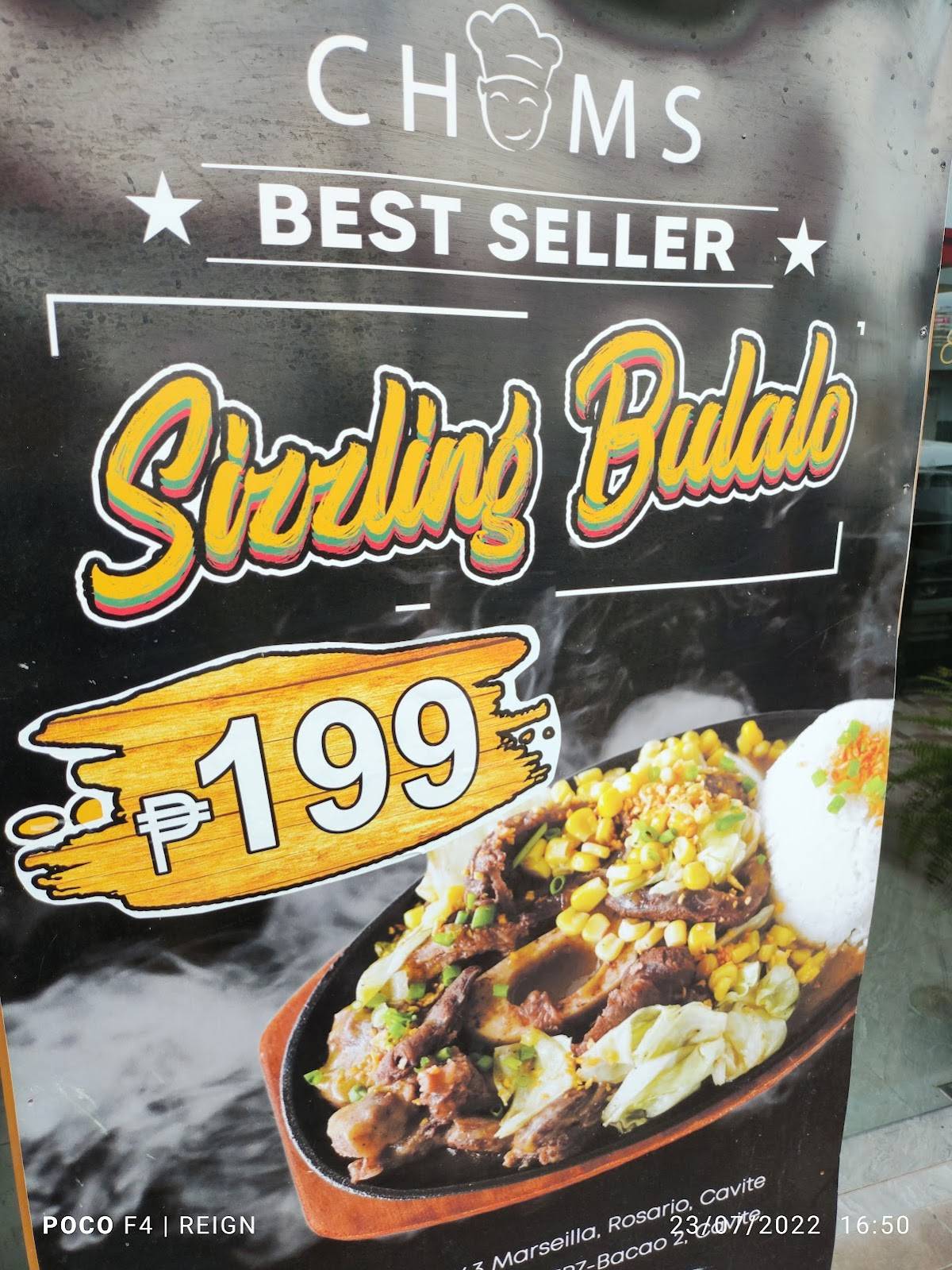 Menu at Chums Restaurant, General Trias