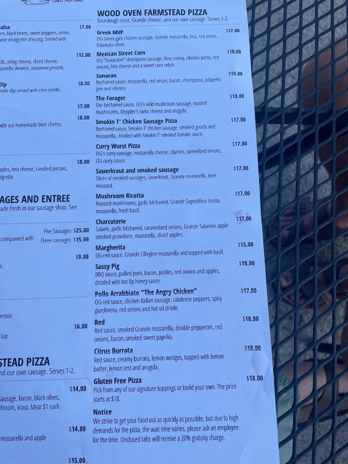 Menu at Old Germantown pizzeria, Germantown
