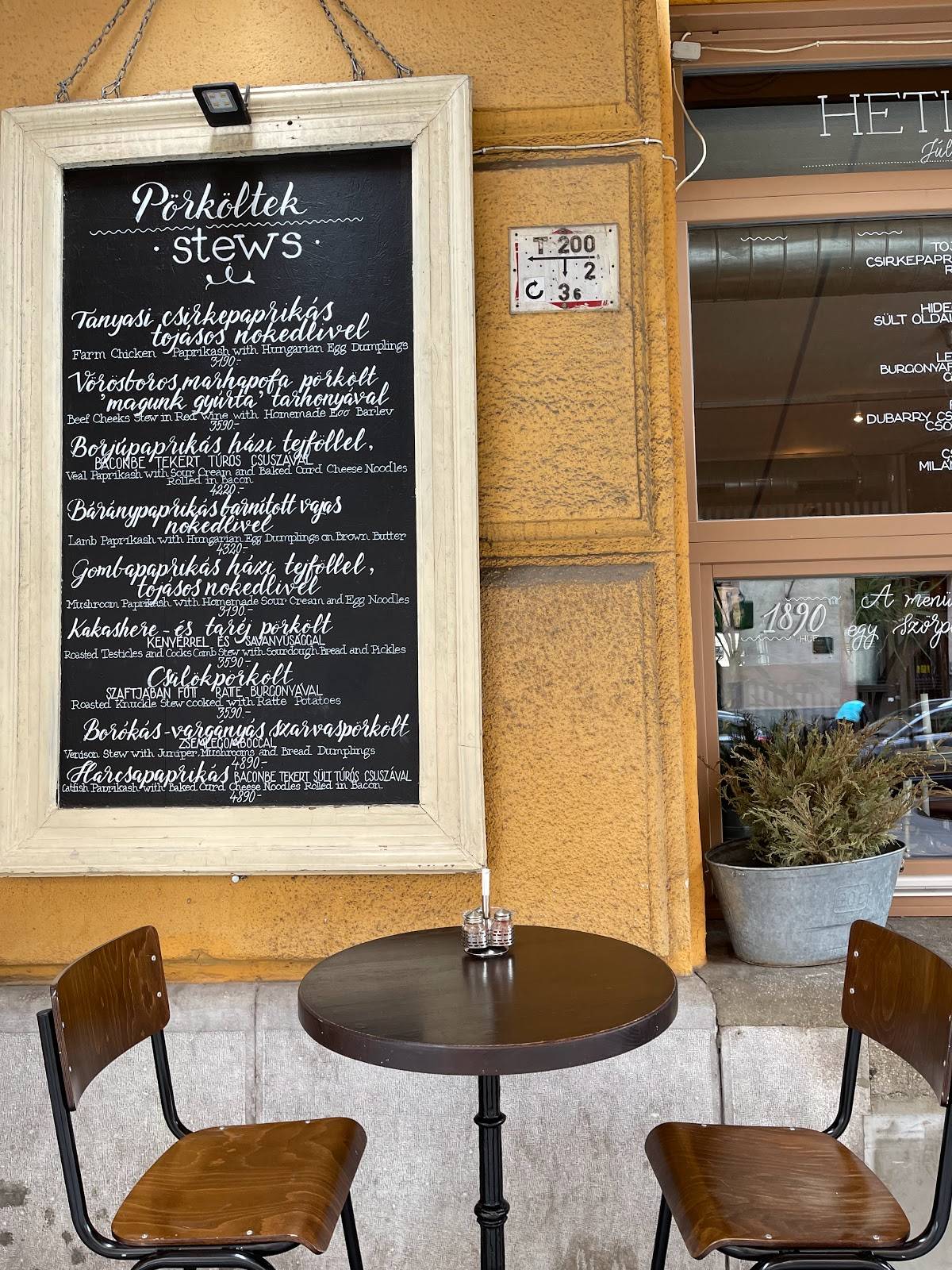 Menu at Gettó Gulyás restaurant, Budapest