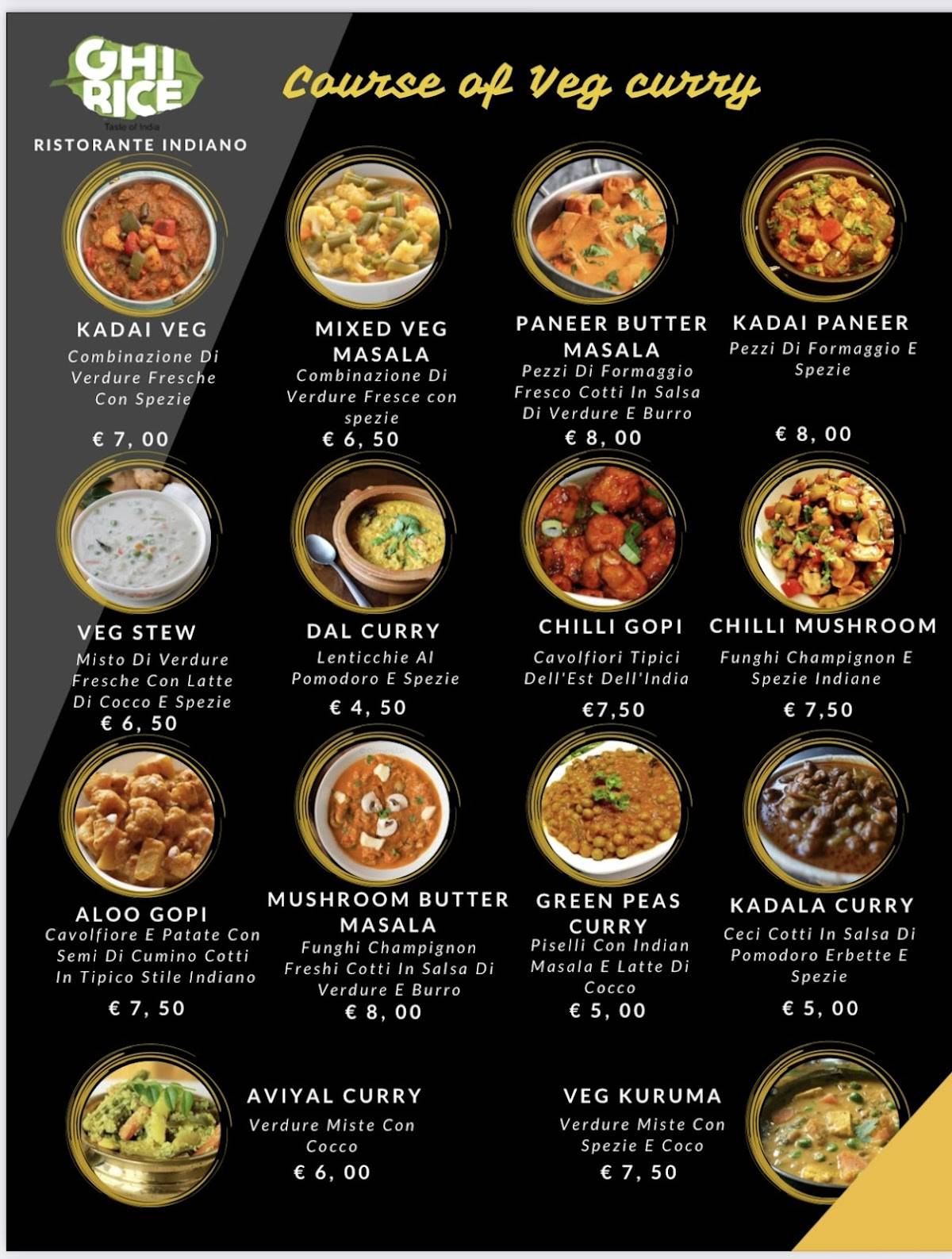 Speisekarte von Ghi rice (indian restaurant), Neapel