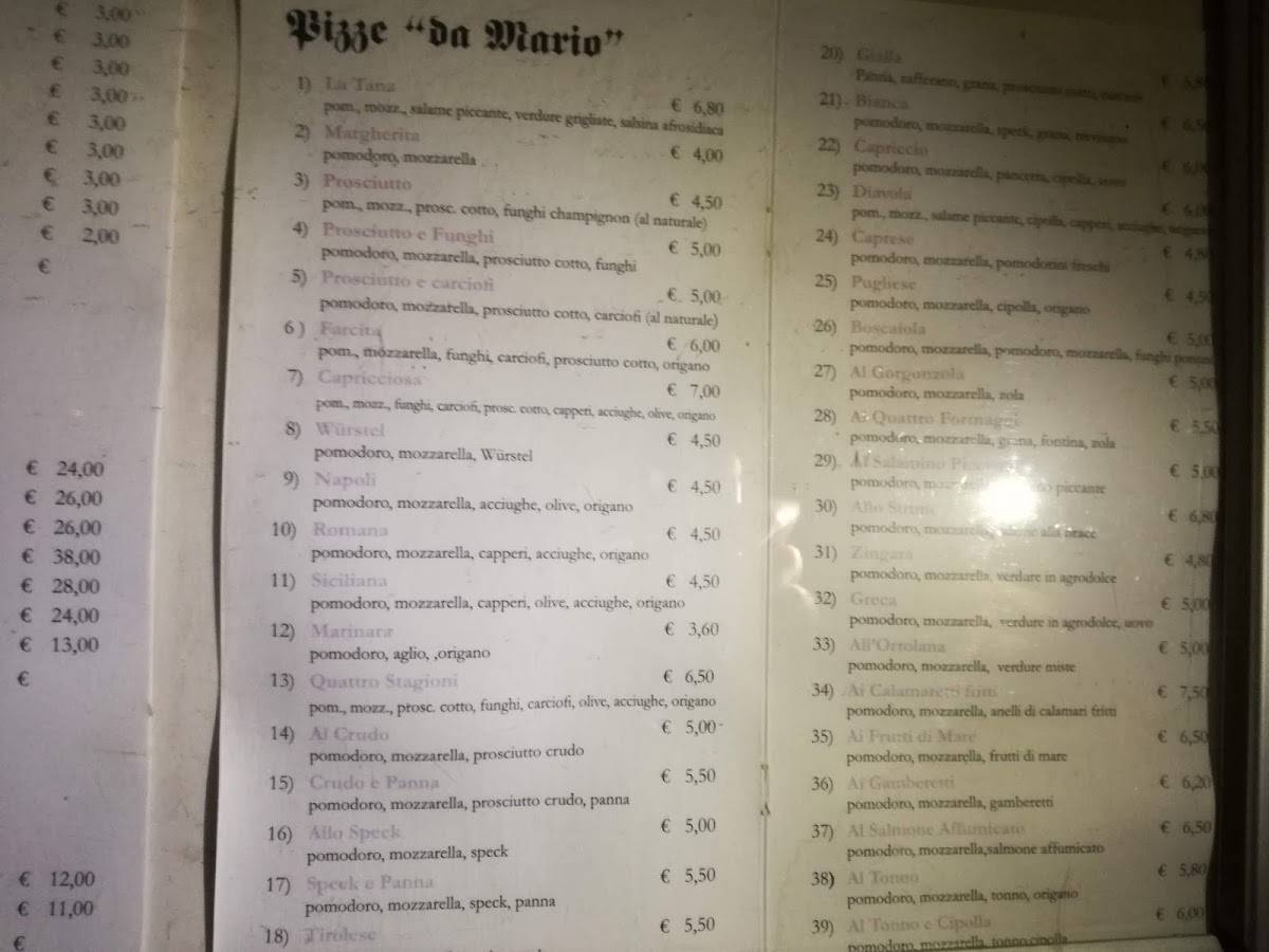 Menu da La Tana Da Mario ristorante, Gianico