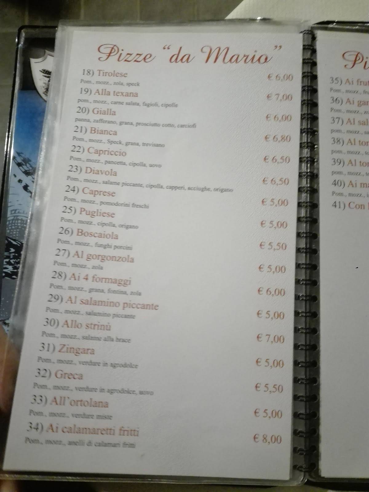 Menu da La Tana Da Mario ristorante, Gianico