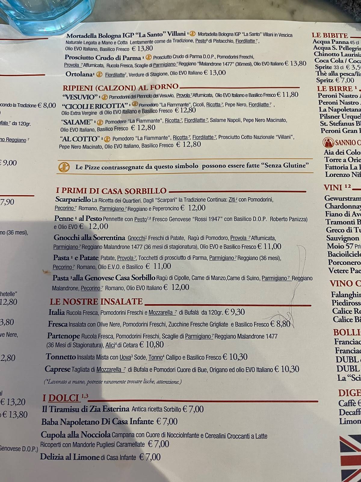 Menu da Gino Sorbillo Lievito Madre al Mare pizzeria, Napoli