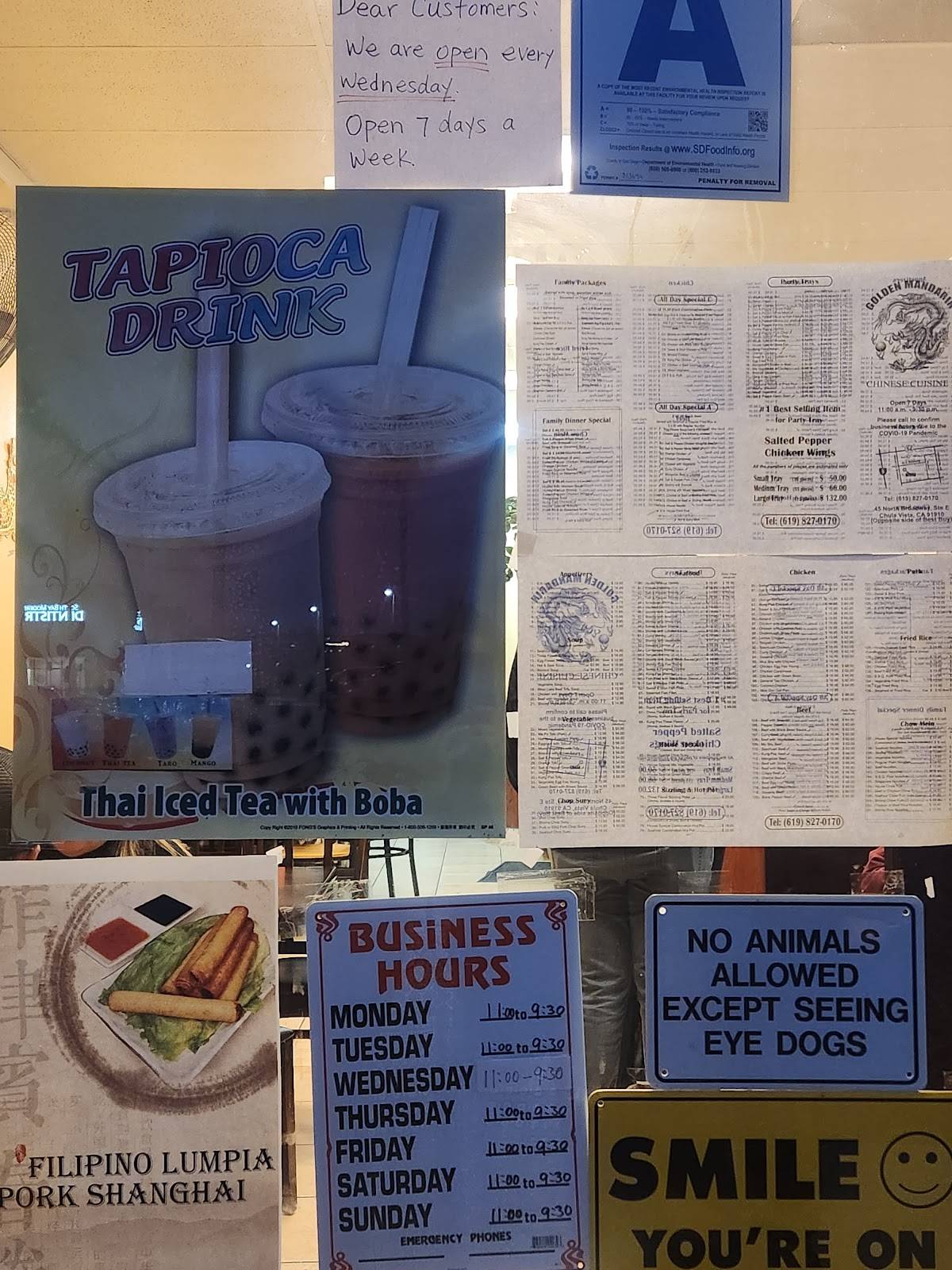 Menu at Golden Mandarin restaurant, Chula Vista
