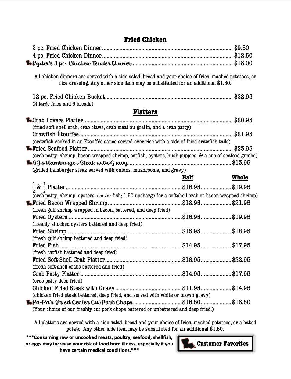 Menu at Me-Maw's Cajun Cuisine BBQ, Golden Meadow