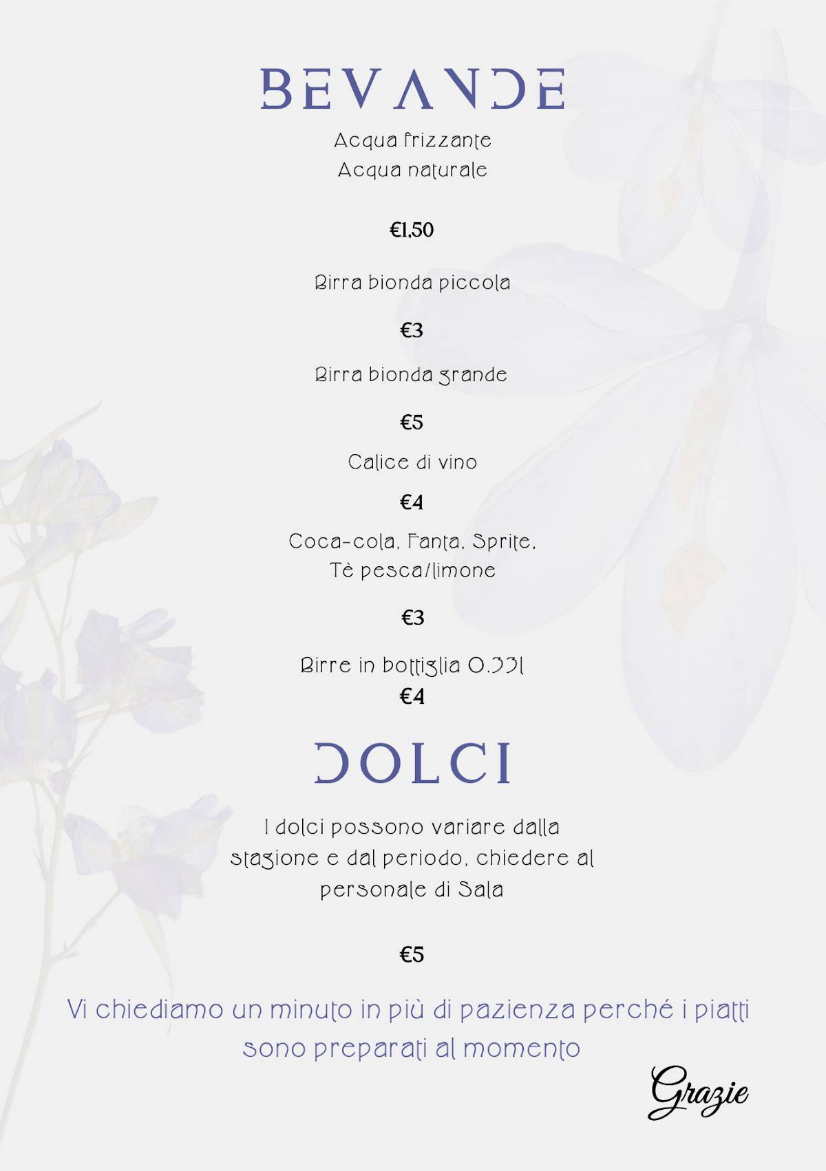 Menu at Golden Truffle restaurant, Asti