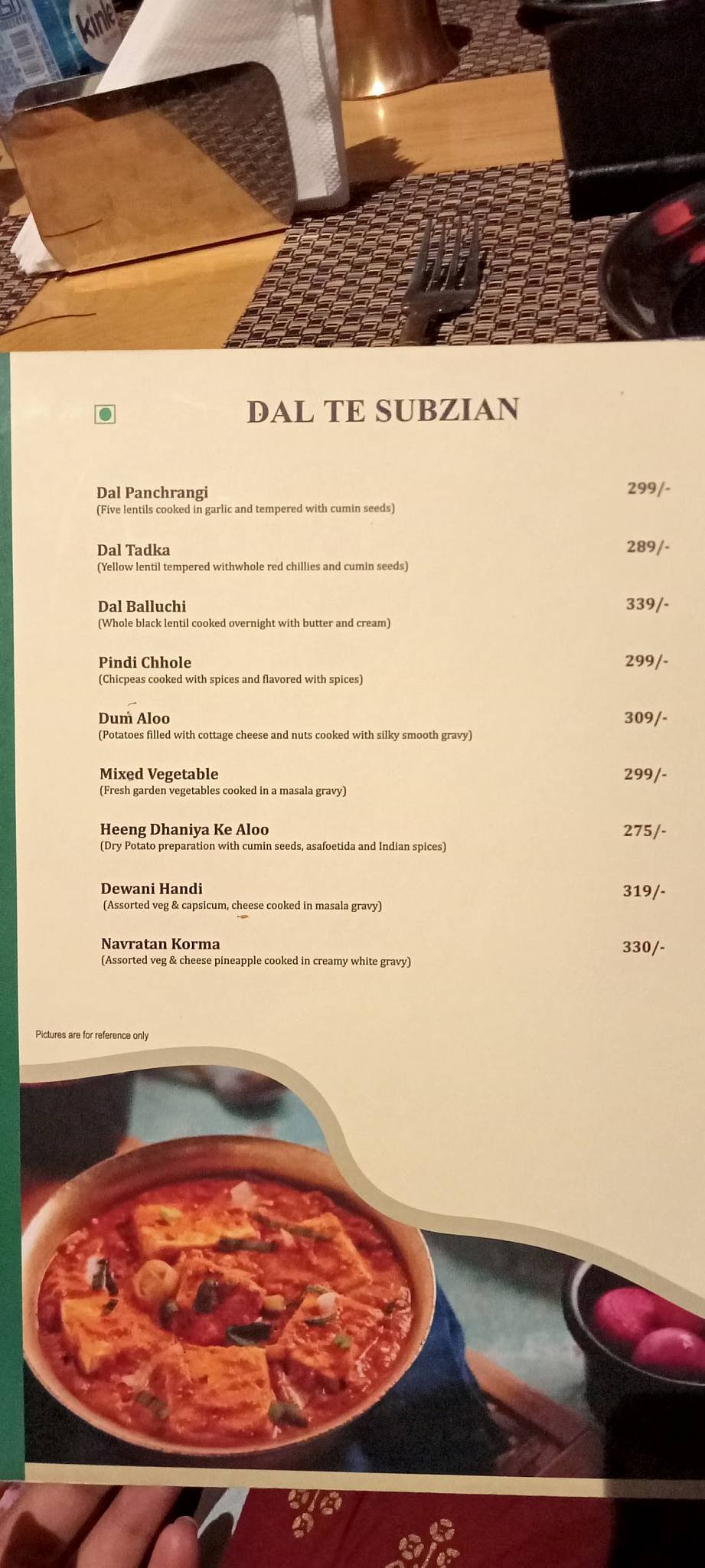 Menu at Pind Balluchi, Gorakhpur