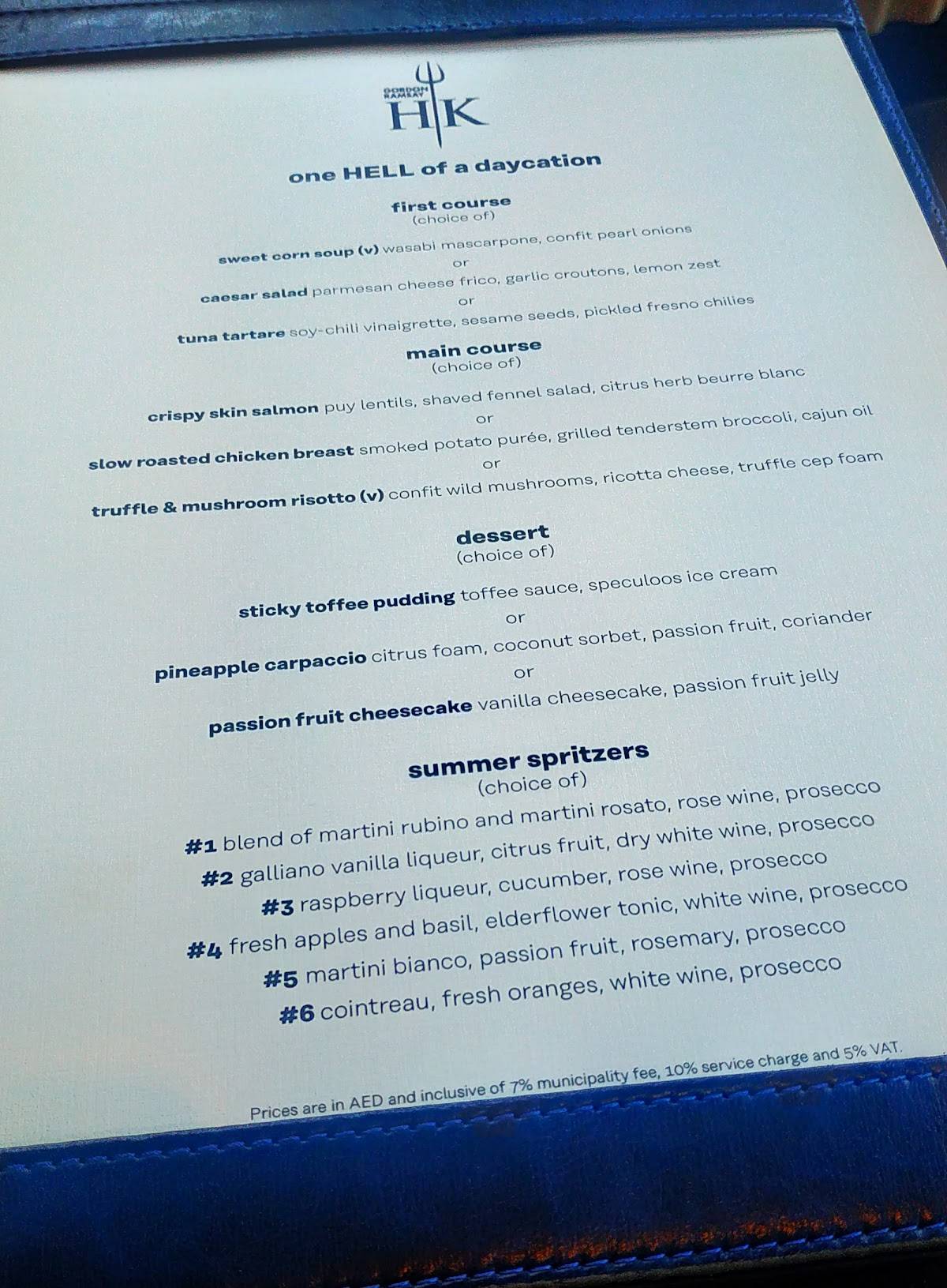 Menu at Gordon Ramsay Hell's Kitchen Dubai restaurant, Dubai