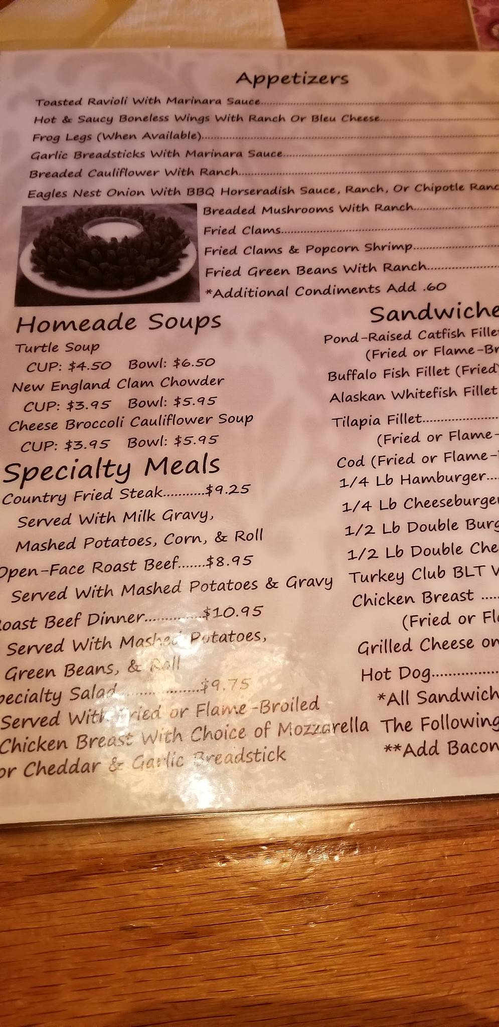 Menu at Fin Inn restaurant, Grafton