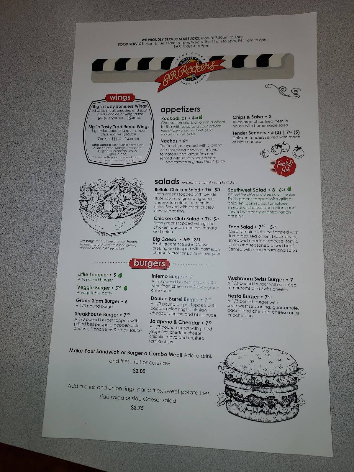 Menu at J.R. Rockers & Northern Lights Club, Grand Forks Air Force Base